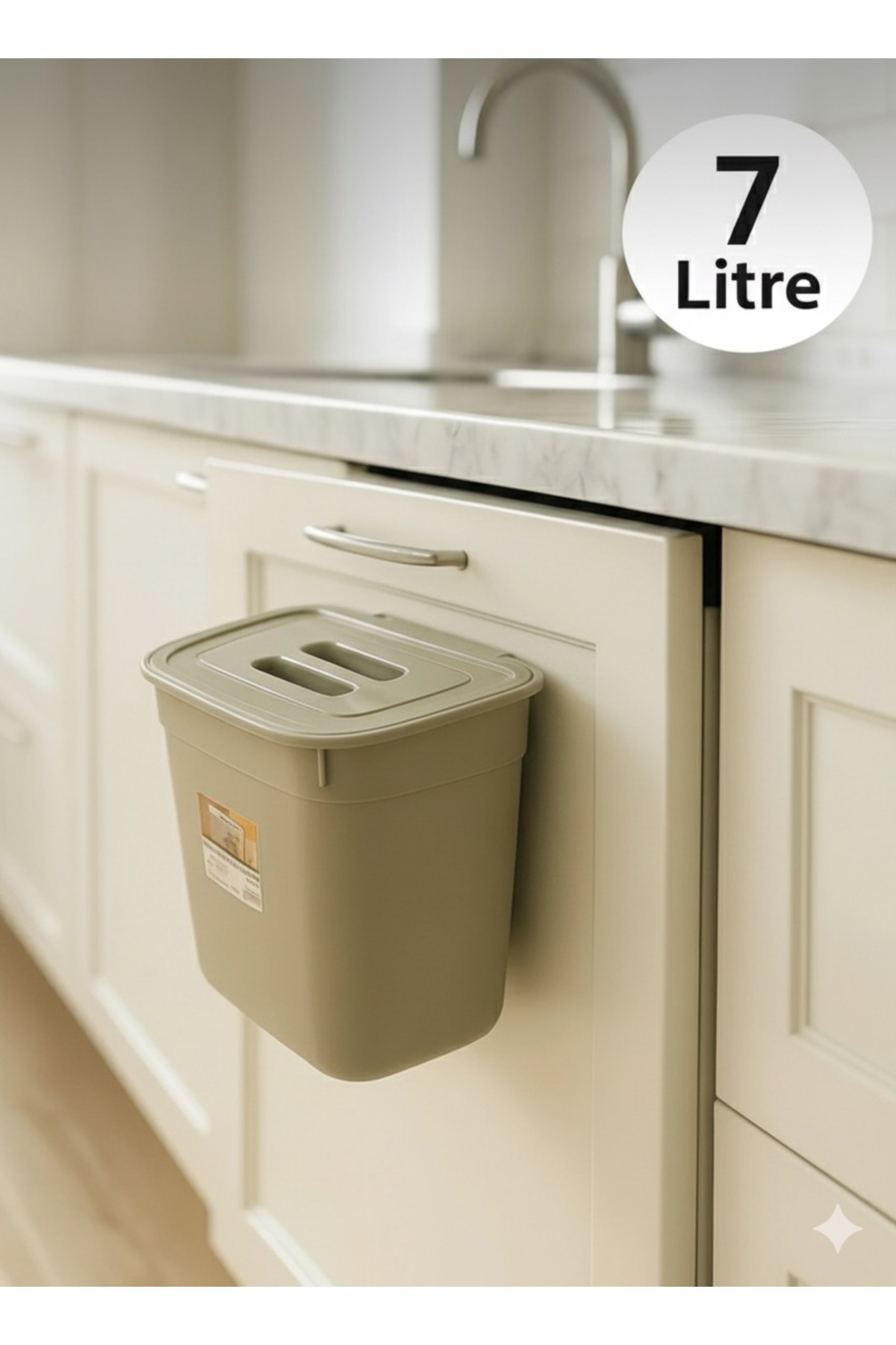 AENLINE HOME 7 Litre Kapaklı Tezgah Üstü Pratik Mutfak Çöp Kovası – Bej ...