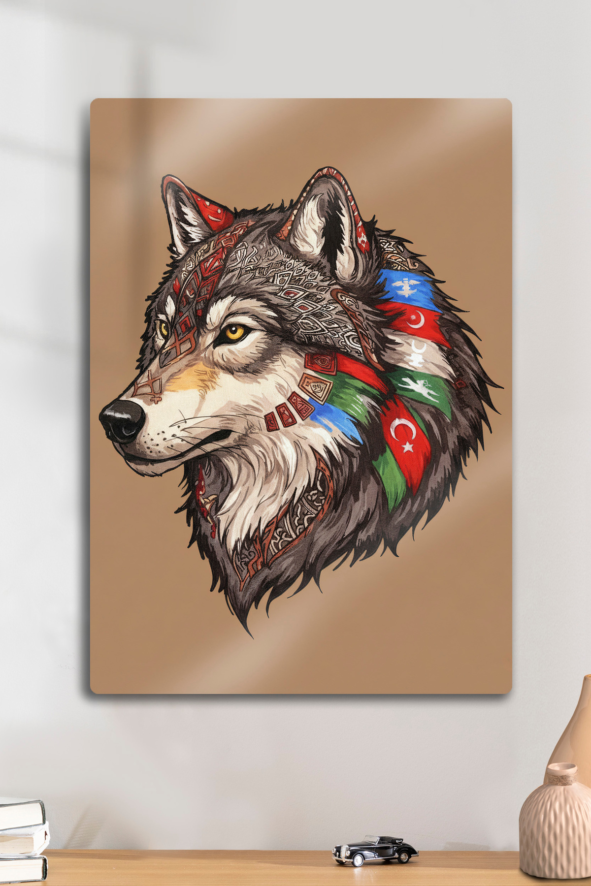 DekorHane Metal Baskı - Bozkurt Türk, Türkçü Bayrak Temalı, Börü ...
