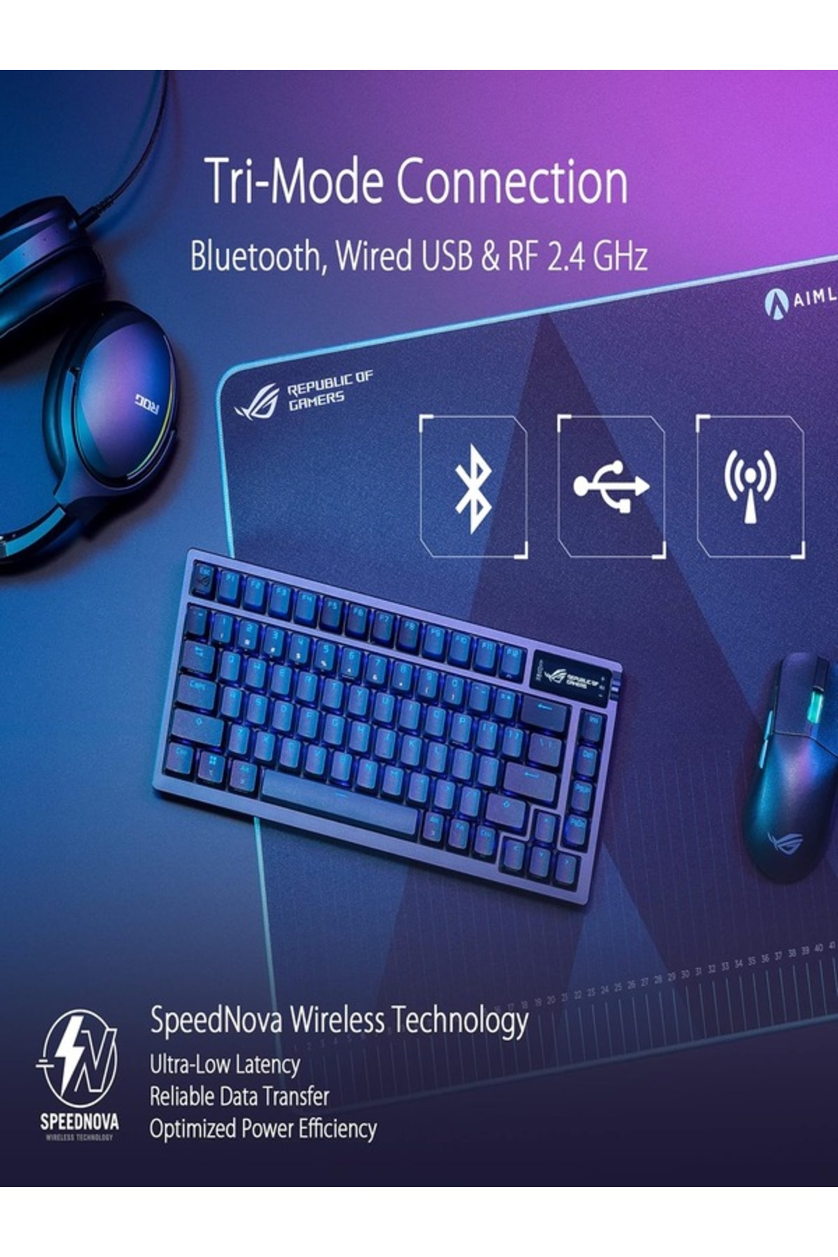 ASUS ROG Azoth 75 Wireless DIY Custom Gaming Keyboard, OLED display ...