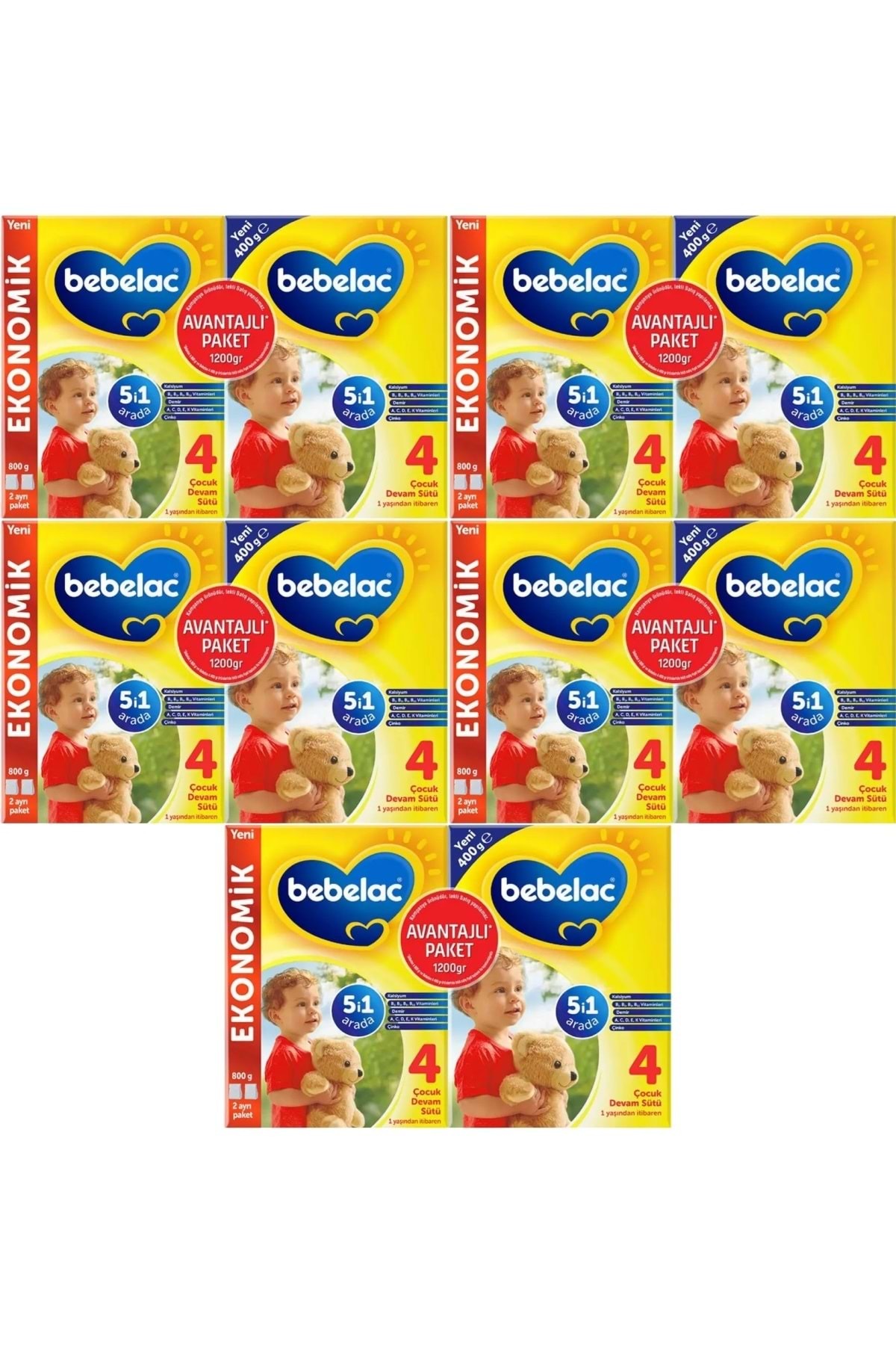 Bebelac 1200GR (800GR+400GR) No:4 Devam Sütü (1+ Yaş) Avantaj Pk (5 Li ...
