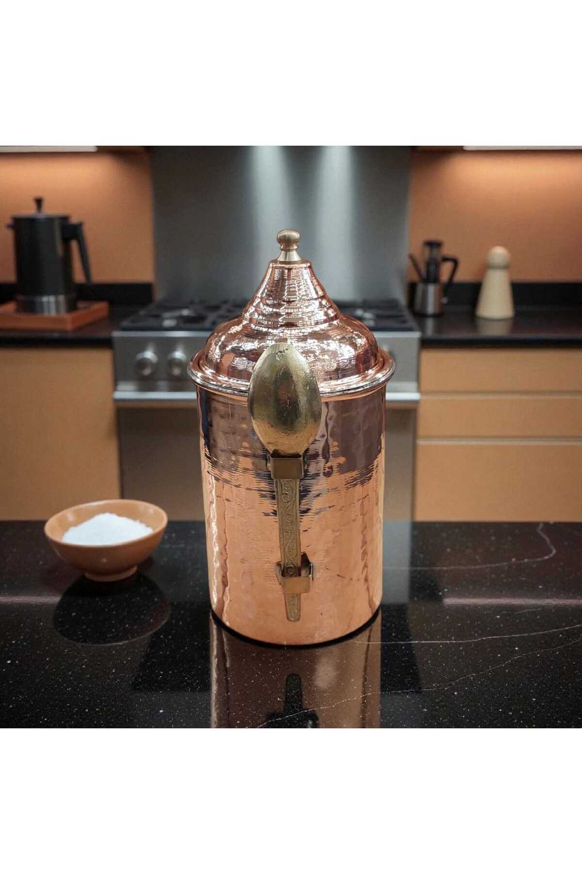 Bakır Center Bakır Saklama Kabı Kaşıklı Bakır Kahve Saklama Kutusu 17*8 ...