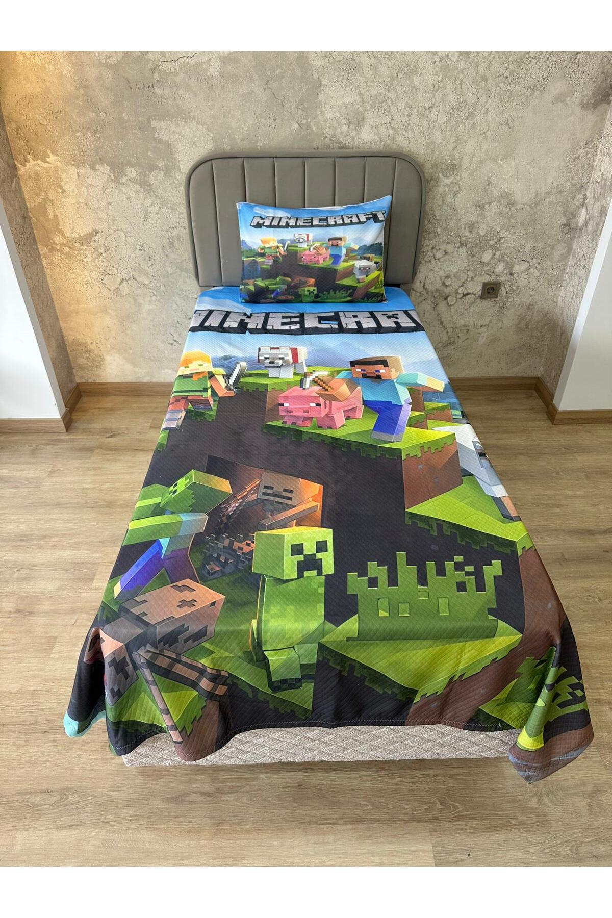 adenkahome Minecraft Karakterli Tek Kişilik Pike Yatak Örtüsü Seti ...