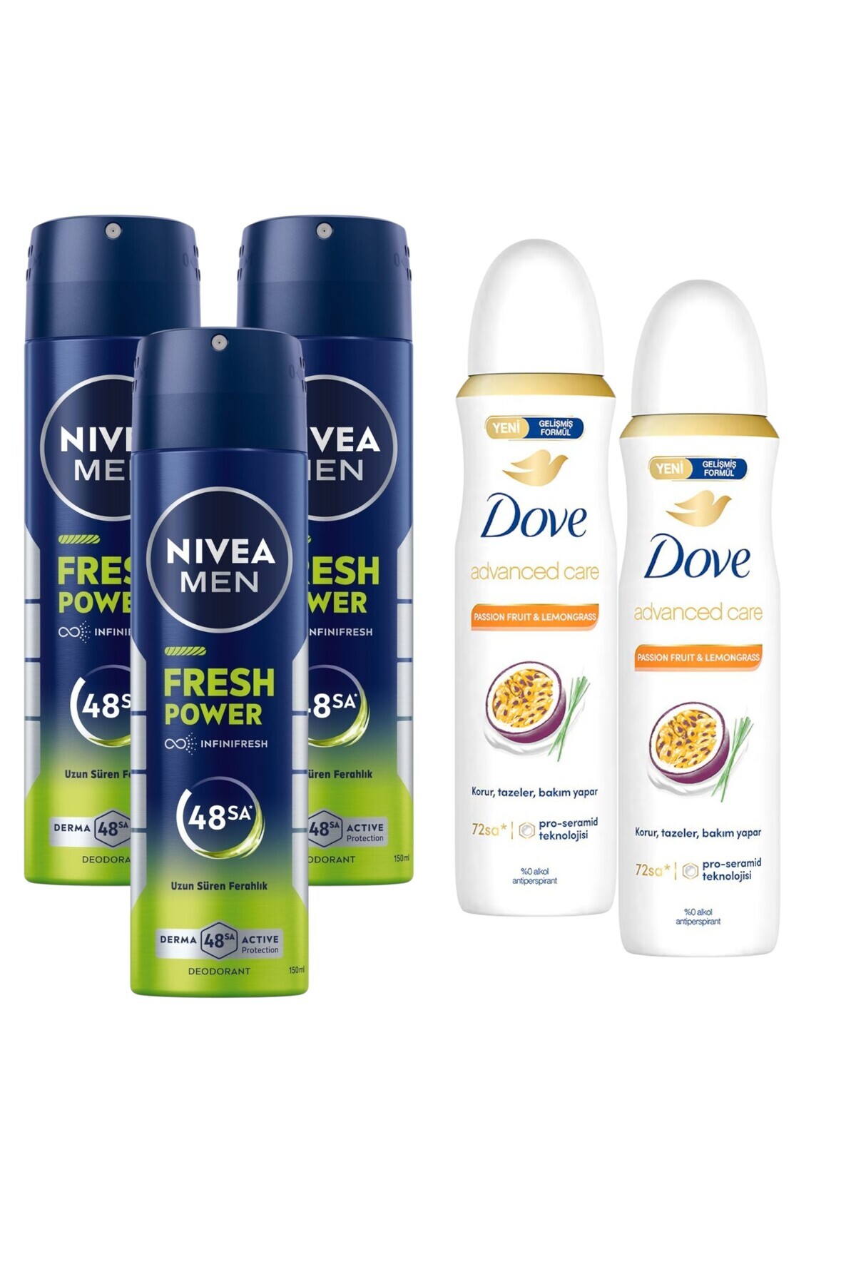 NIVEA Men Erkek Deodorant Fresh Power 150 ml 3 ADET + Dove Deodorant ...