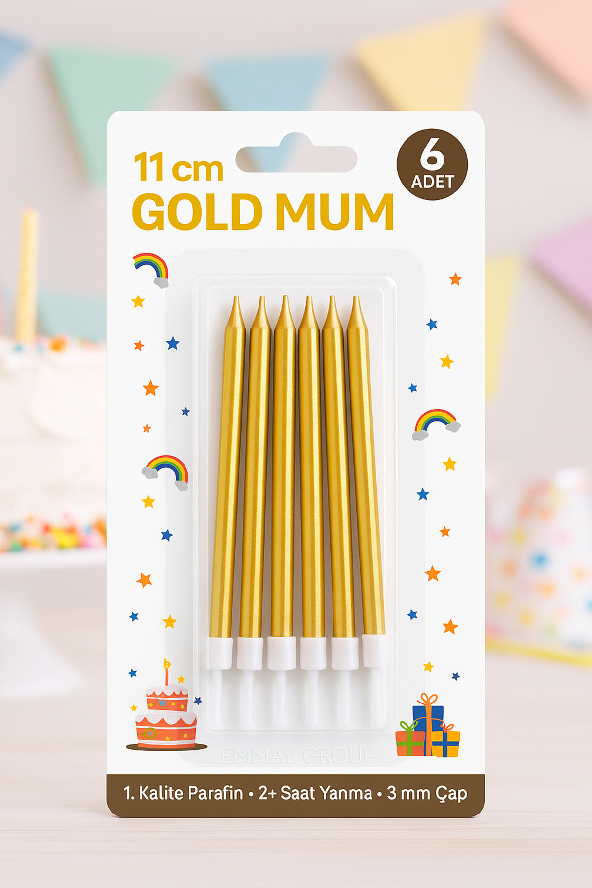 Orca Süs Doğum Günü Mumu 11 cm Çubuk Mum Gold , Altın Rengi, Parti ...