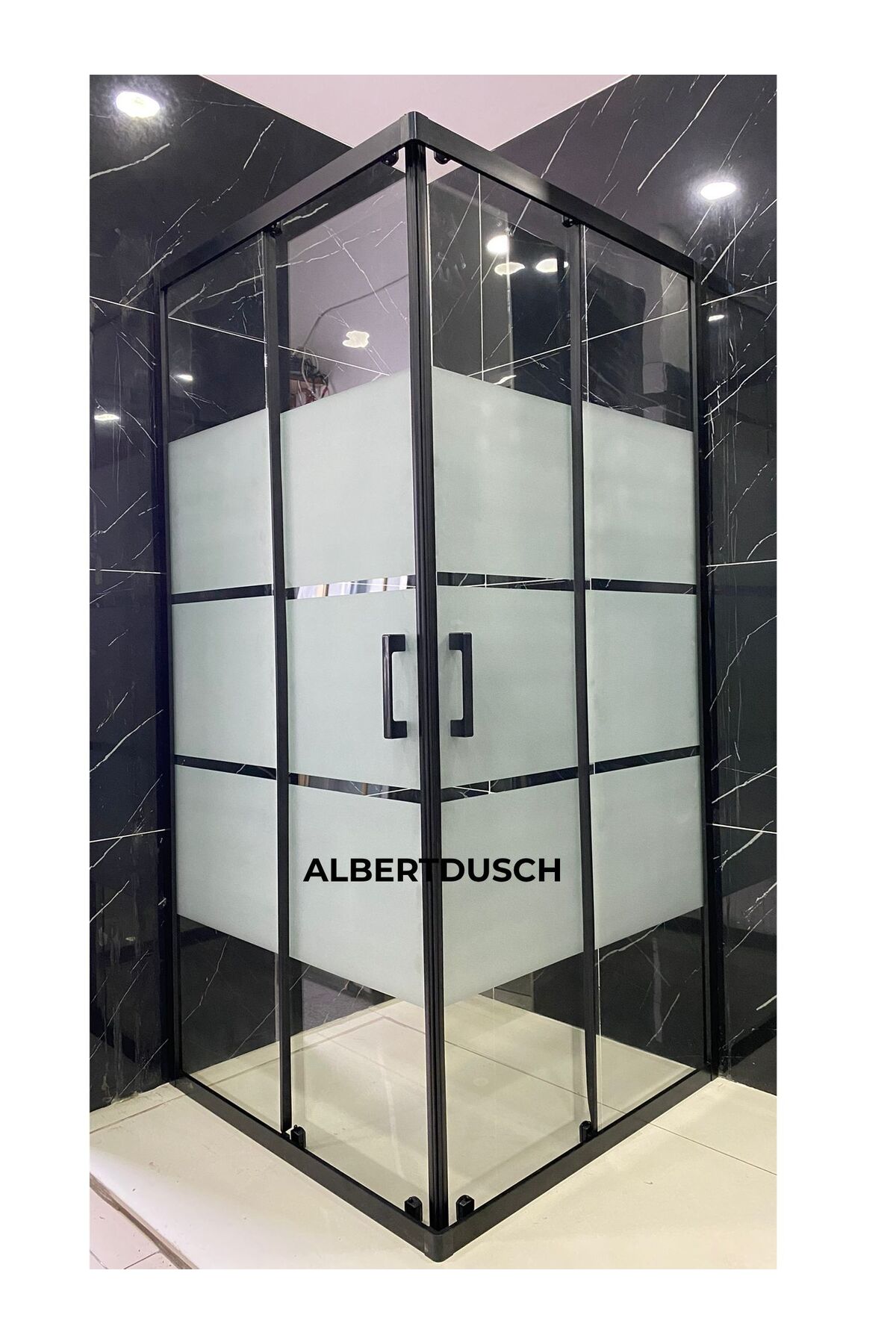 albert dusch Duşakabin 5mm cam Yükseklik 190 cm Kare Siyah Box Desen ...
