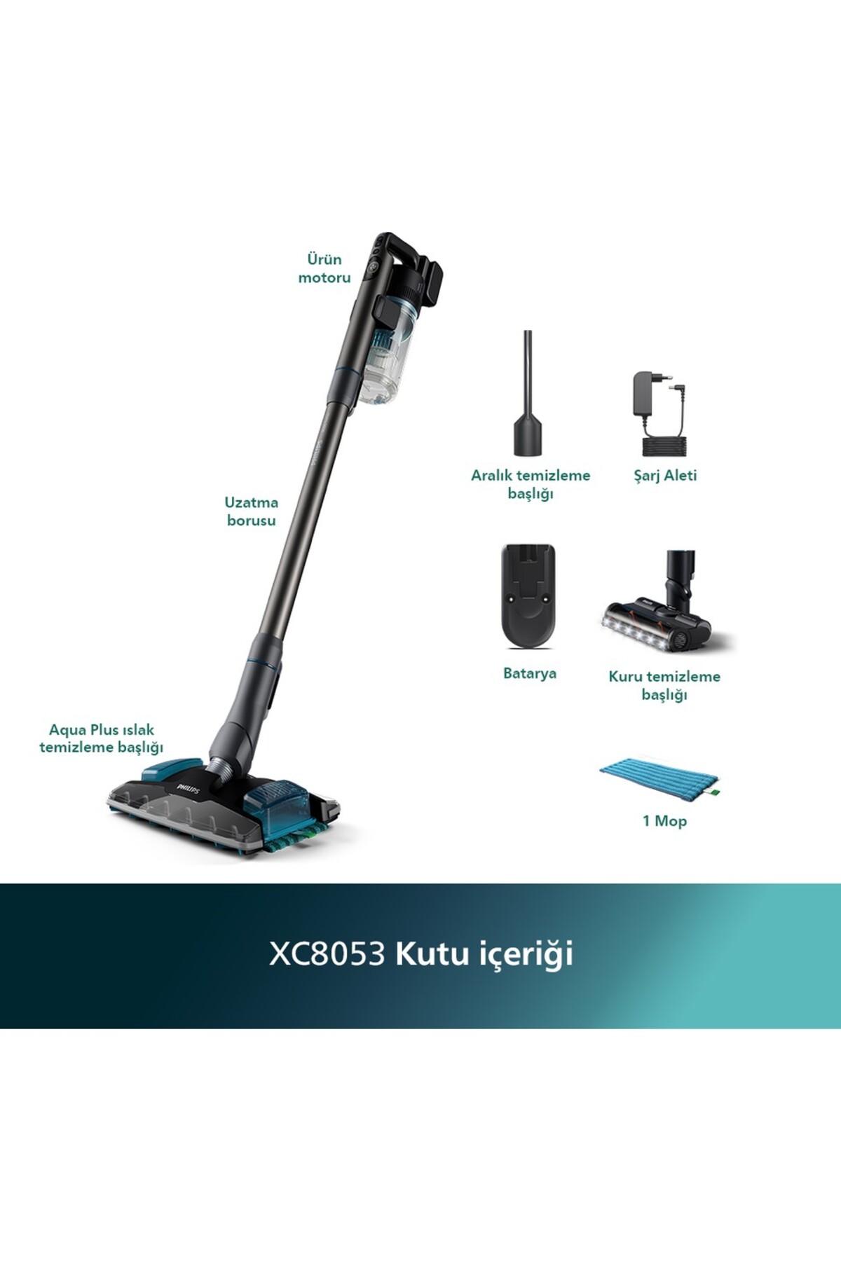 Philips 8000 Serisi Aqua Plus Kablosuz Dik Süpürge, PrecisionPower ...