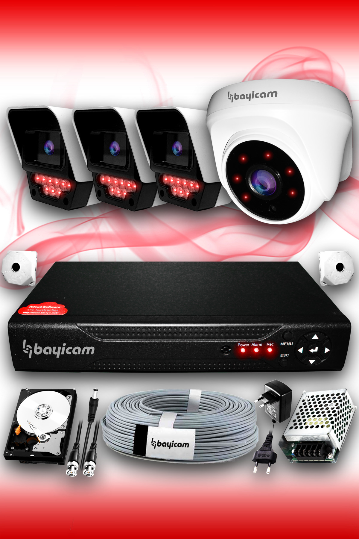 Bayicam 4 Kameralı Süper 1 İç Kamera Set 250 GB 5 MP 2K Net Gece ...