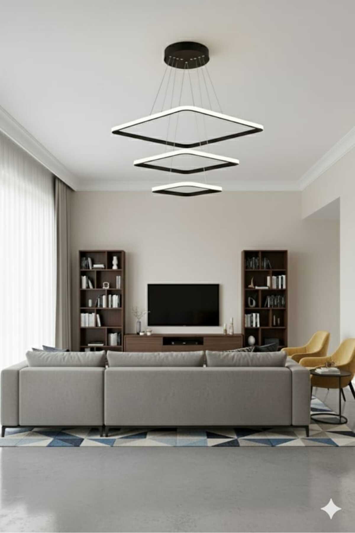 Ece Aydınlatma Frieza Kare,Siyah Kasa, 3 Led Renk Işıklı Avize ...