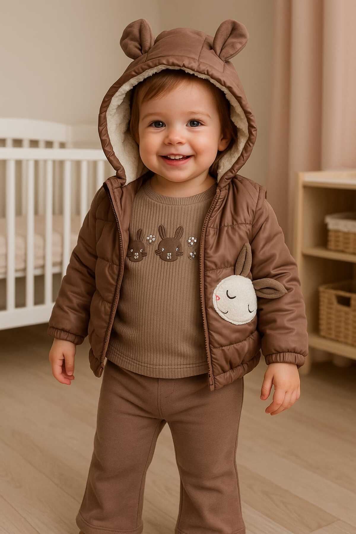 MİLAYS LİFE HOME COLLECTİON KIZ BEBEK TAVŞAN NAKIŞLI VE CEPLİ 3 LÜ ...
