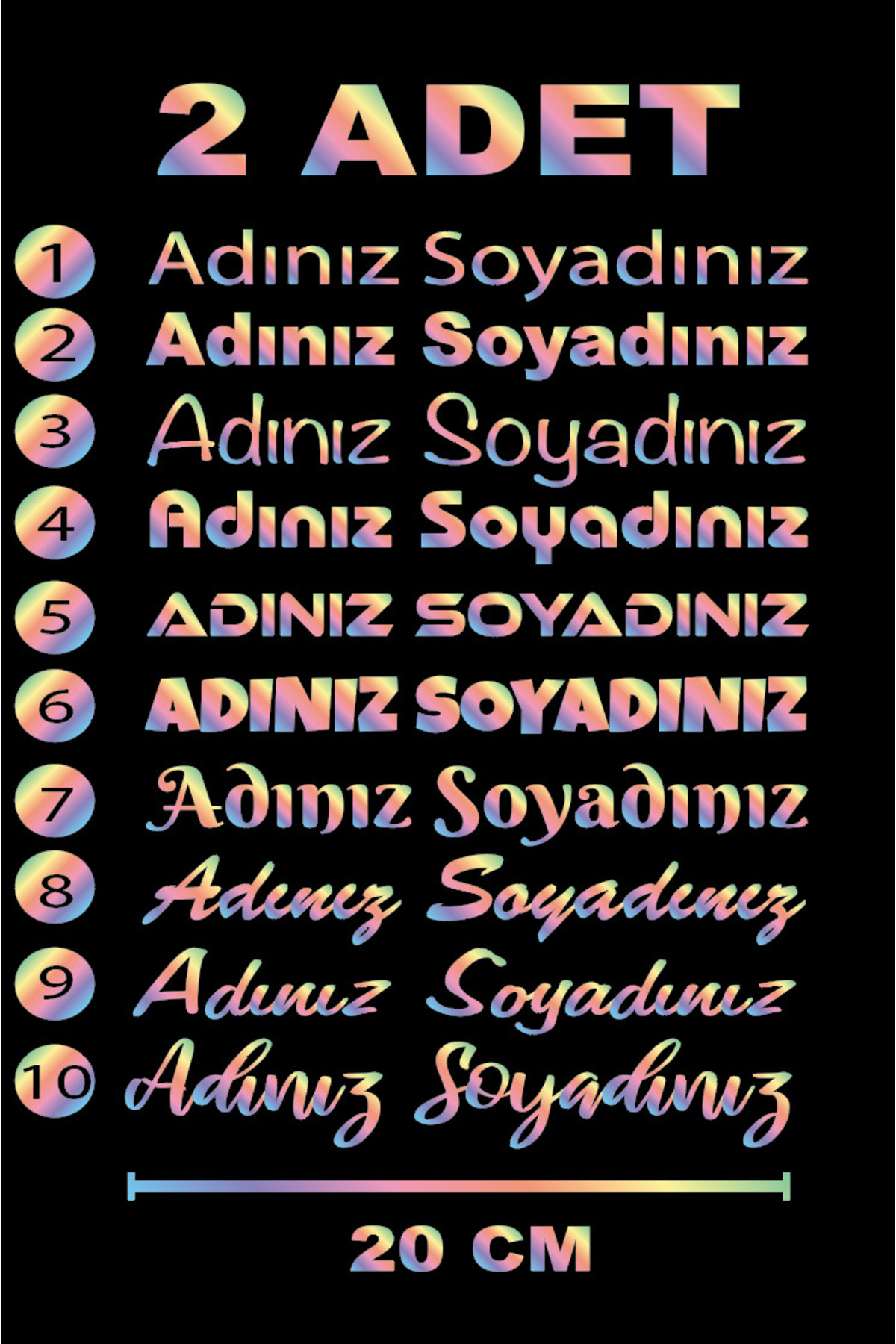 Yalıgraf Reklam Tabela Hologram Rainbow Ad Soyad Sticker İsim Sticker ...