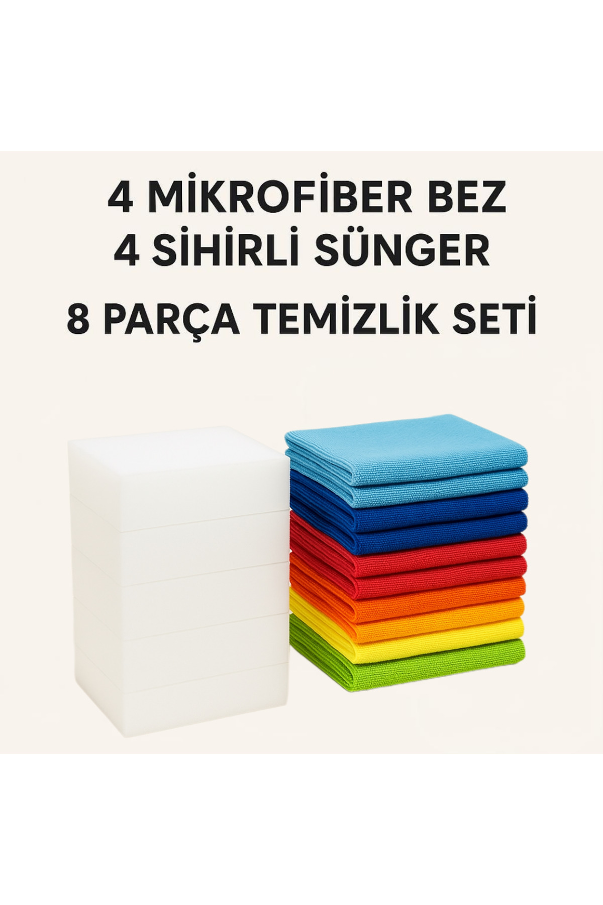 Beauty Box 8 Parça Temizlik Seti | 4 Mikrofiber Bez + 4 Sihirli Sünger ...