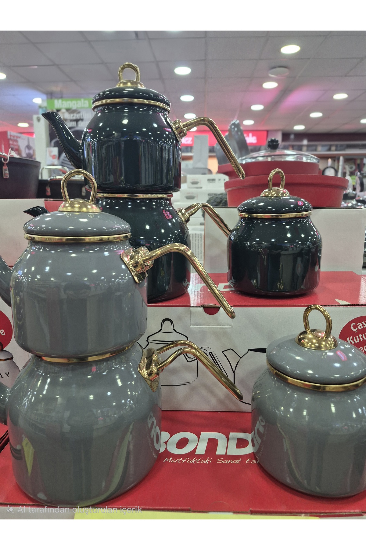 HomeNur Emaye Çaydanlık Çay Kutusu Hediyeli Bondy Minti Emaye - Fiyatı ...