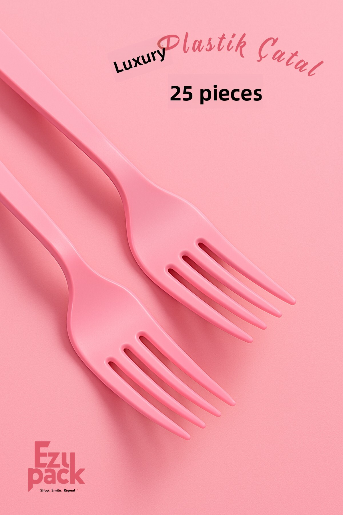 Ezupack 25-Piece Luxury Hard Plastic Pink Forks Party Birthday ...