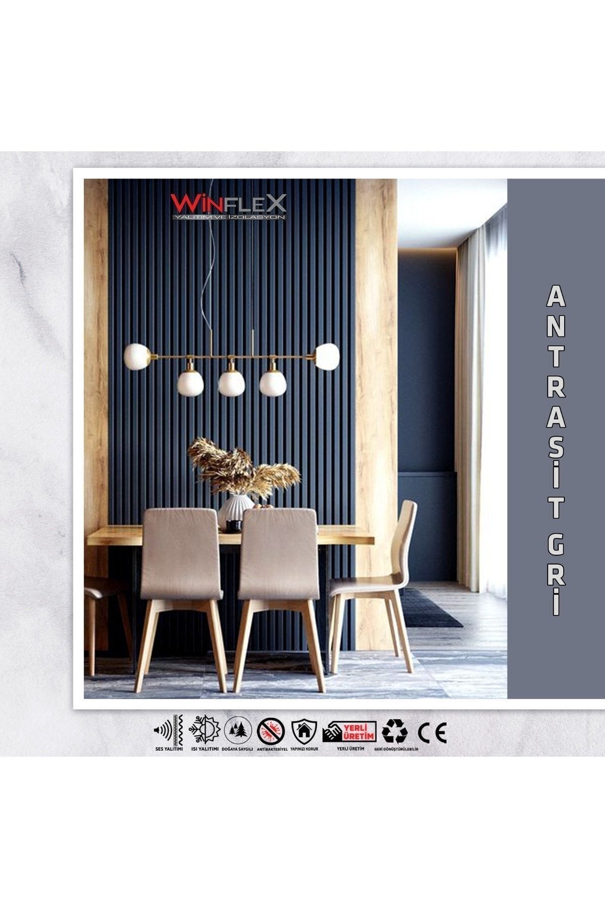 WİNFLEX WİNPANEL Dekoratif Ahşap Duvar Paneli - Antrasit Renk (60X240CM ...