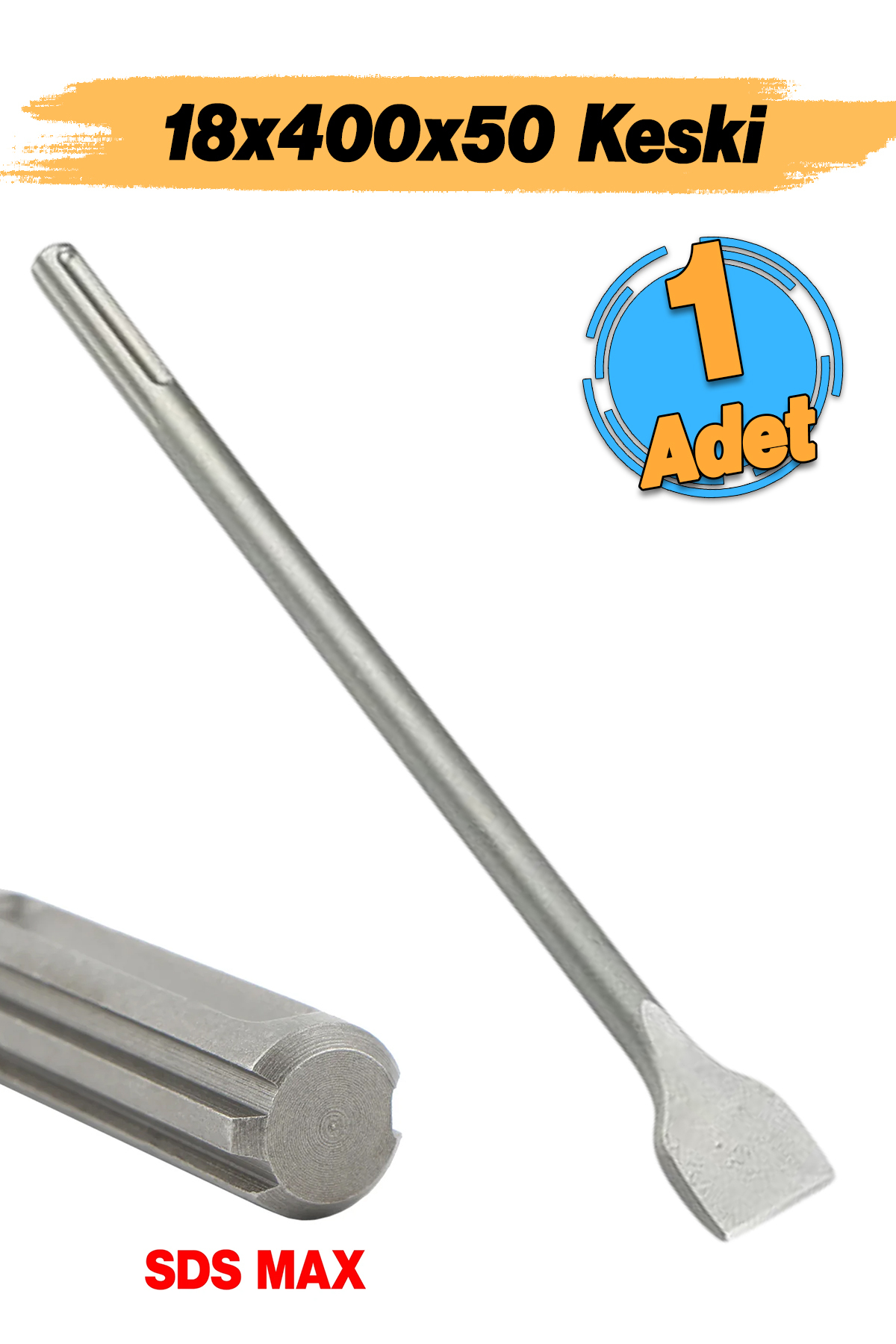 Badem10 Sds Max Şaftlı Keski 18 mm x 400 mm x 50 mm Hilti Ucu Beton Taş ...