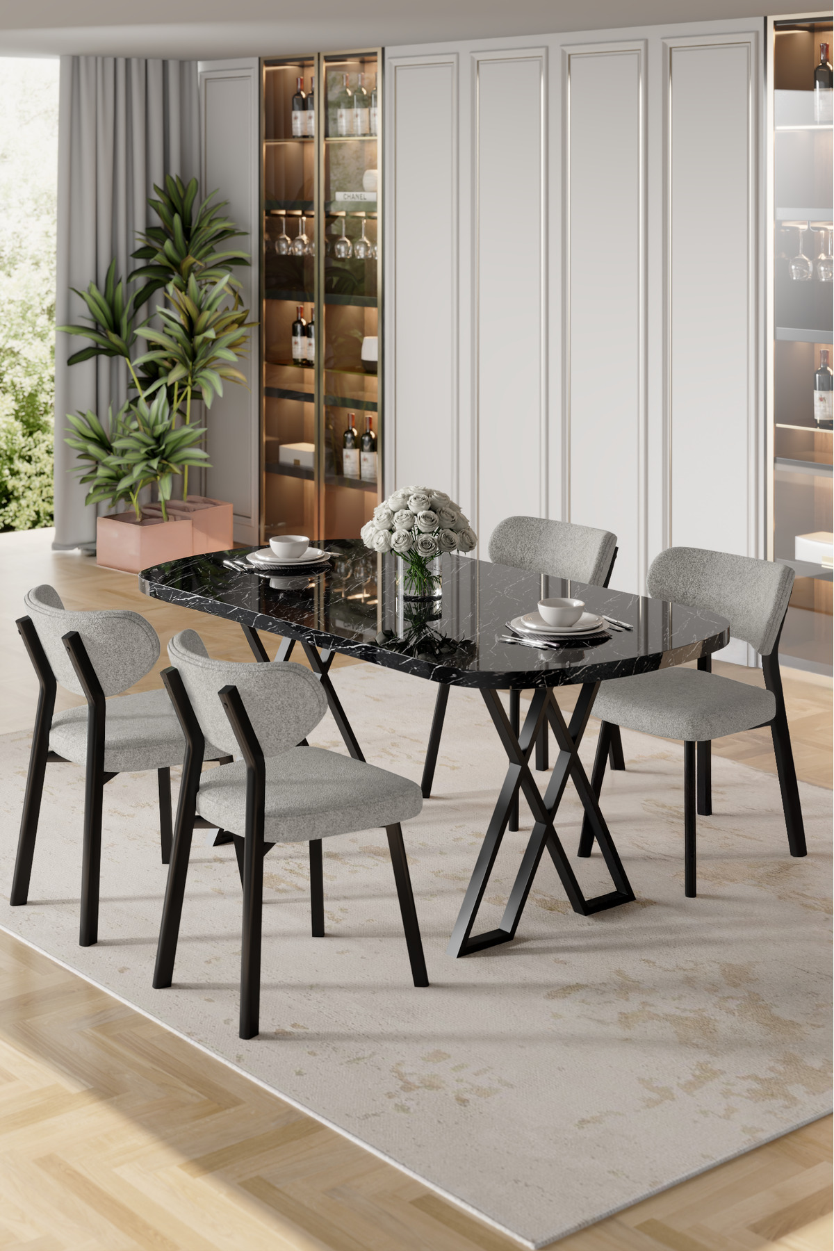 Canisa Axton Serisi Sabit Mdf 90x168 Siyah Mermer Desen Mutfak Masa ...