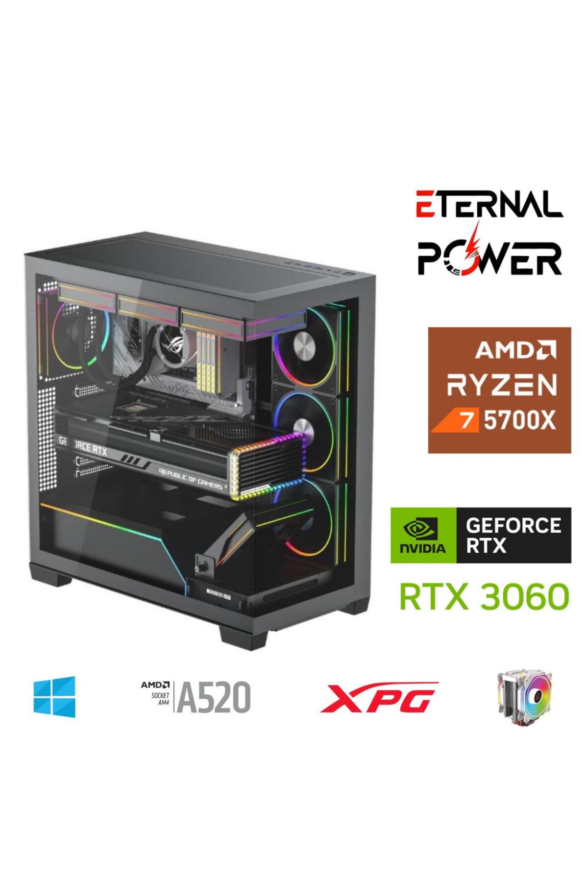 ETERNAL POWER RYZEN 7 5700X 32G DDR4 1TB M.2 RTX3060 A520 T650W ...
