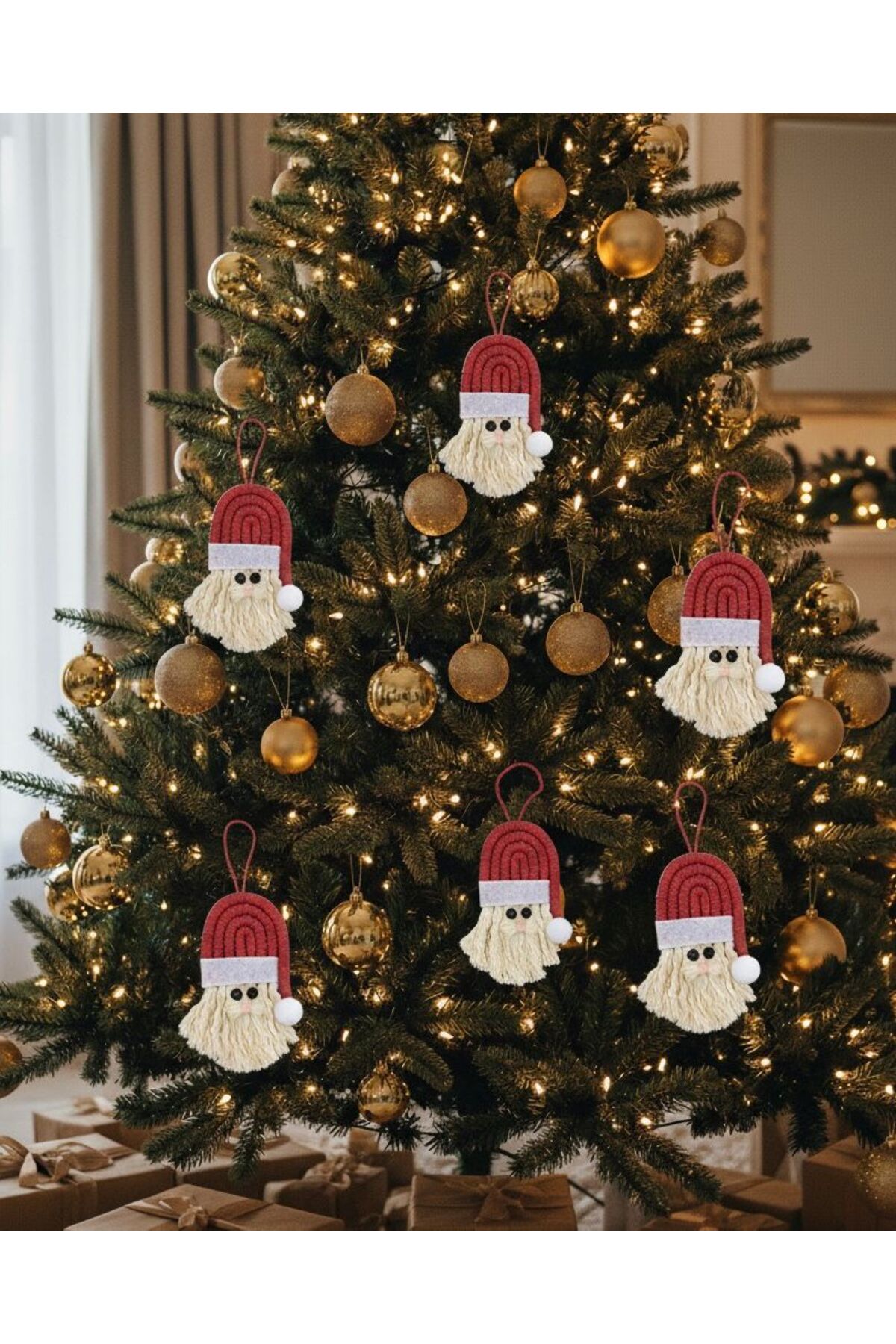 Genel Markalar El Yapımı Makrome Noel Baba 6'lı Yılbaşı Süsü Çam Ağacı ...