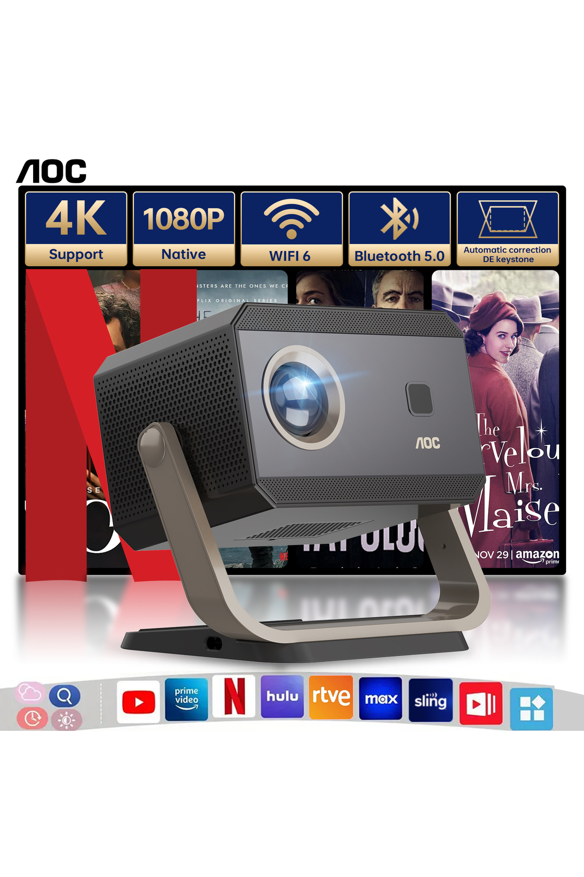 AOC 2025 Smart Projector | 1080P/4K Dual Res | Auto Calibration | Work ...