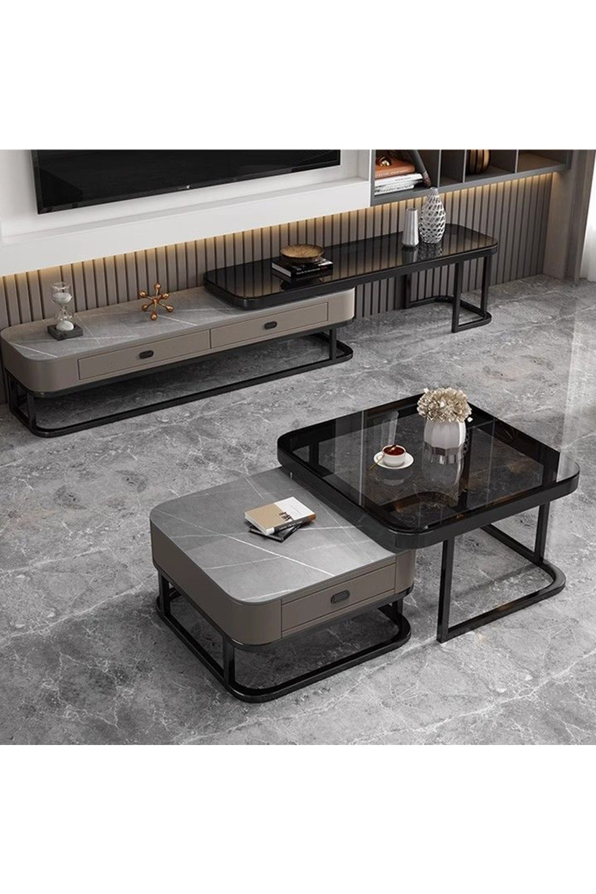 KEKE Light luxury modern simple round small apartment rock plate coffee ...