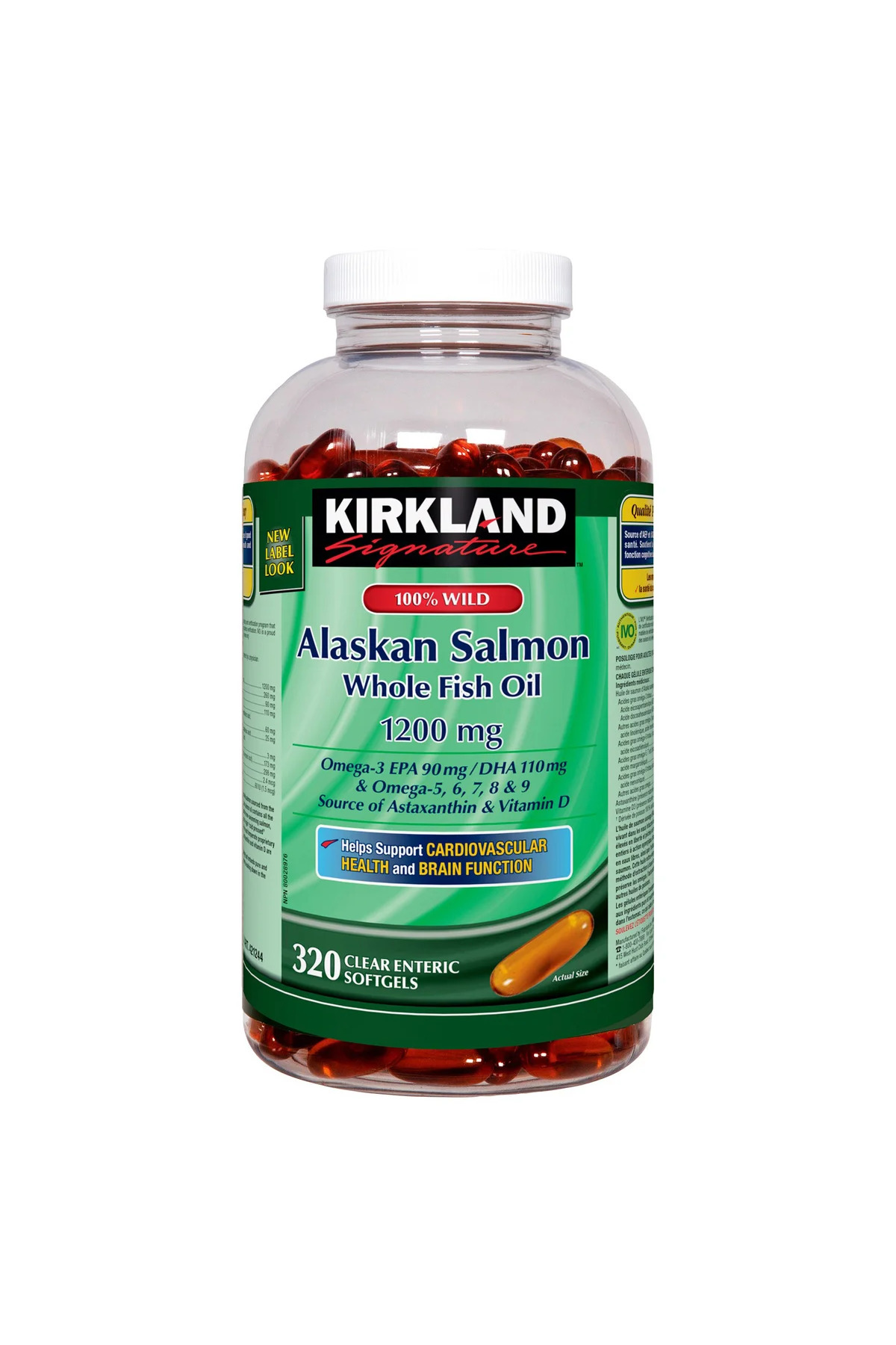 Kırkland Signature 100% Wild Alaskan Salmon Whole Fish Oil, 320 Softgel ...