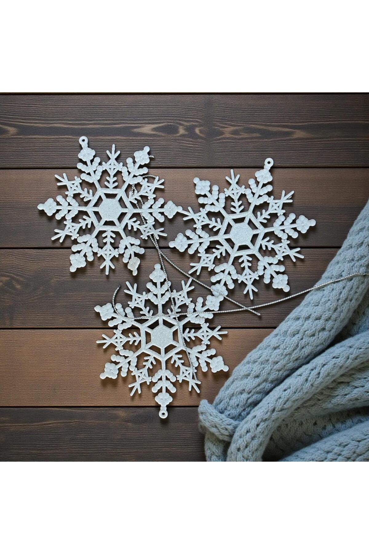 madamina 3’lü Çam Ağacı Kar Tanesi Yılbaşı Süsü – 12 cm Büyük Boy Ağaç ...
