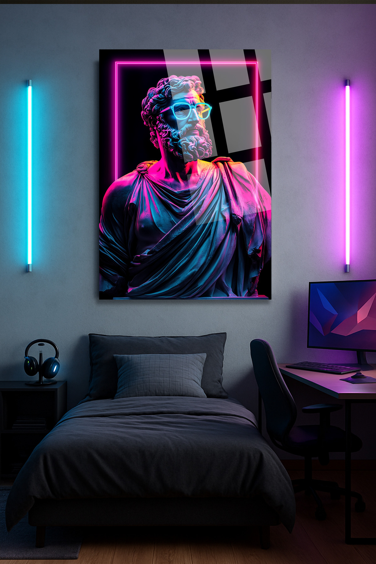 TAULART Neon Efektli Heykel Tasarım Cam Tablo – Gamer & Genç Odası ...