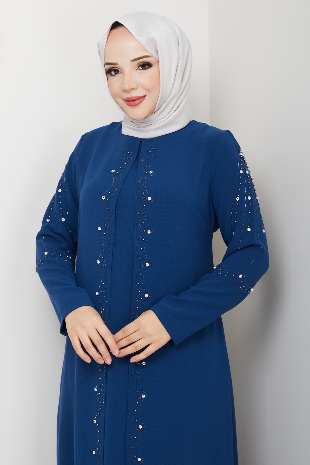 ESLEMNUR Plus Size Full Length Mother's Dress with Cape- Trendyol