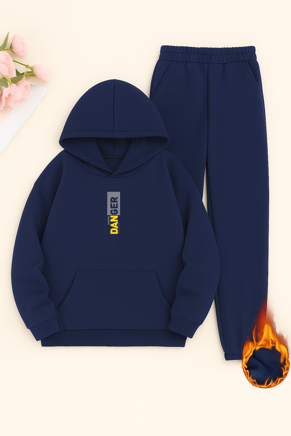 Sweetline Unisex Navy Blue Danger Printed Tracksuit Hoodie - Winter ...