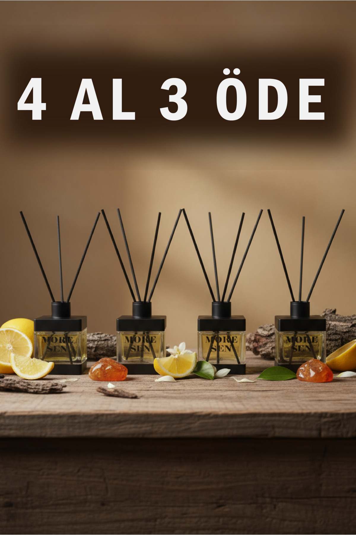 MORESEN Sandelis - 4 Adet - 100 ml Bambu Çubuklu Oda Kokusu, Kırılmaz ...