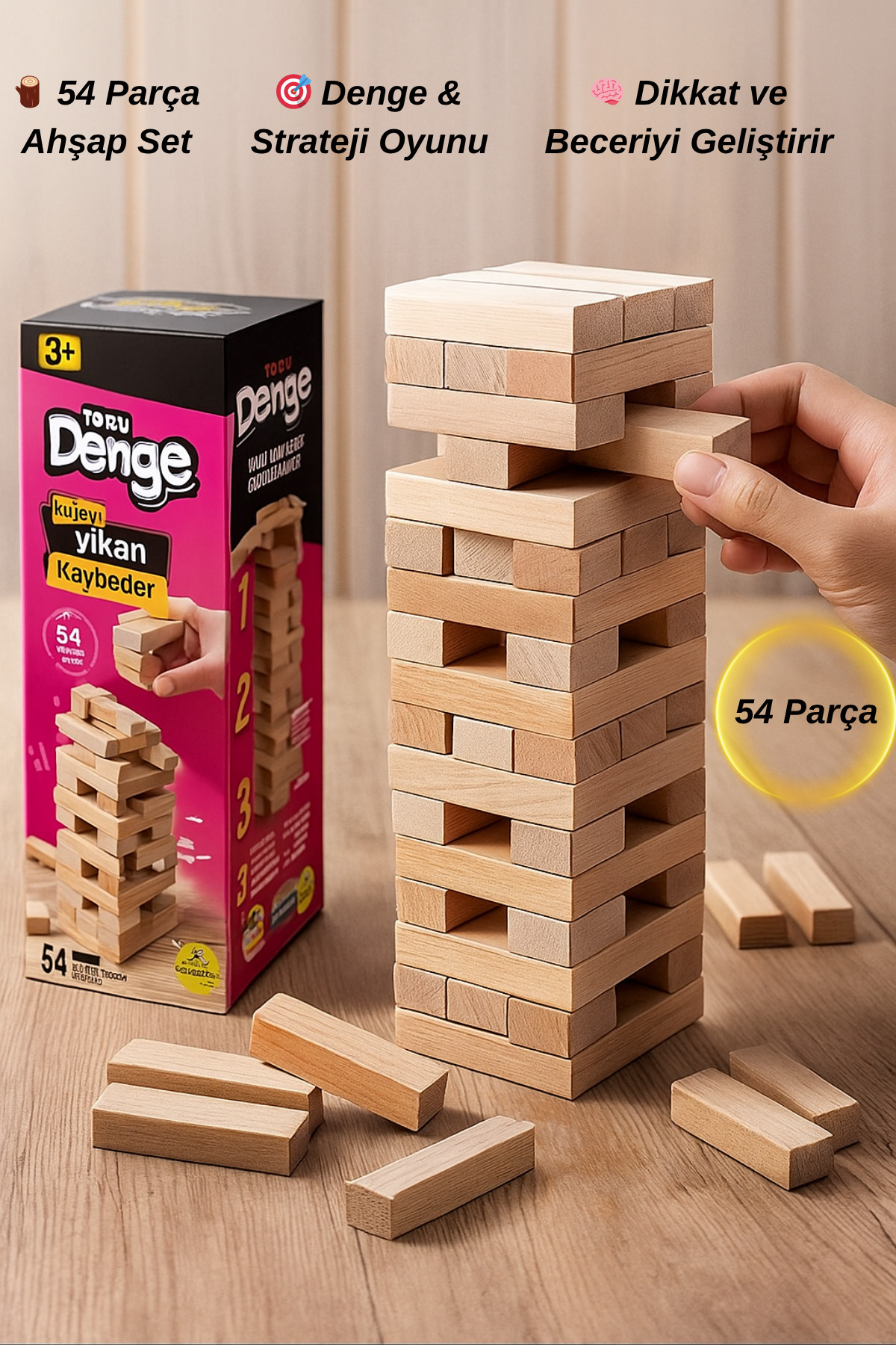 Tamsena Store Ahşap Denge Blokları – 54 Parça Ahşap Zeka ve Denge Oyunu ...