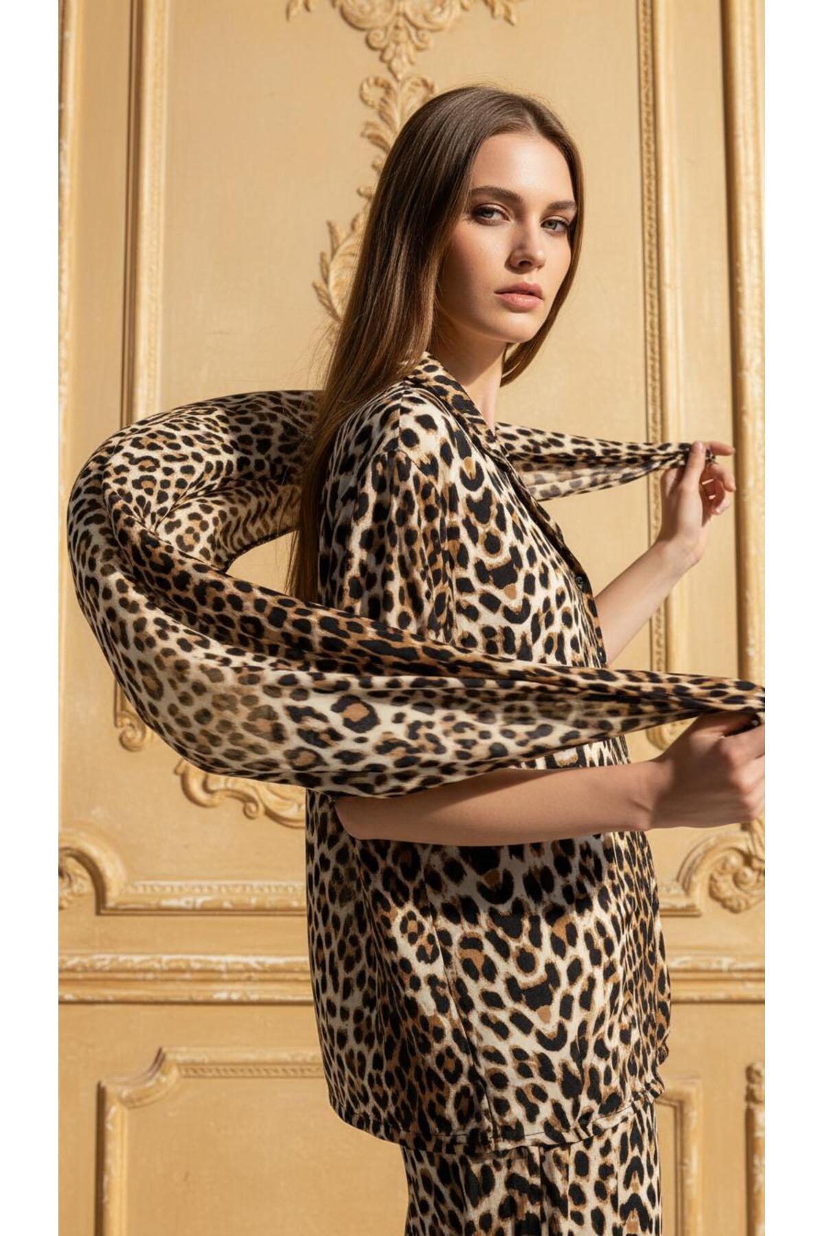 MİSS ELİZZA 5 Düğmeli Leoparlı Kısa Kollu Pijama Takımı - Fiyatı, Yorumları