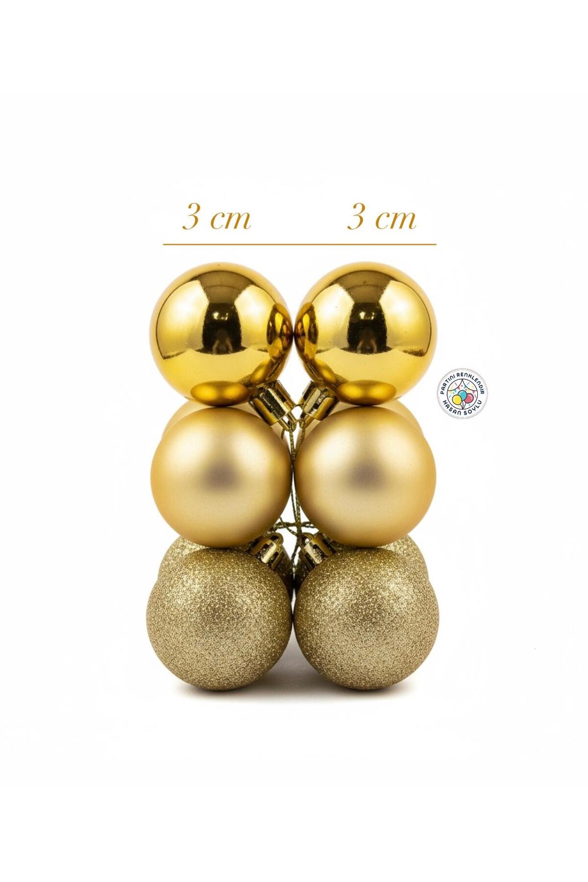 Partini Renklendir Yılbaşı Süsü Gold Cici Top 6'lı Set 3 cm Parlak, Mat ...
