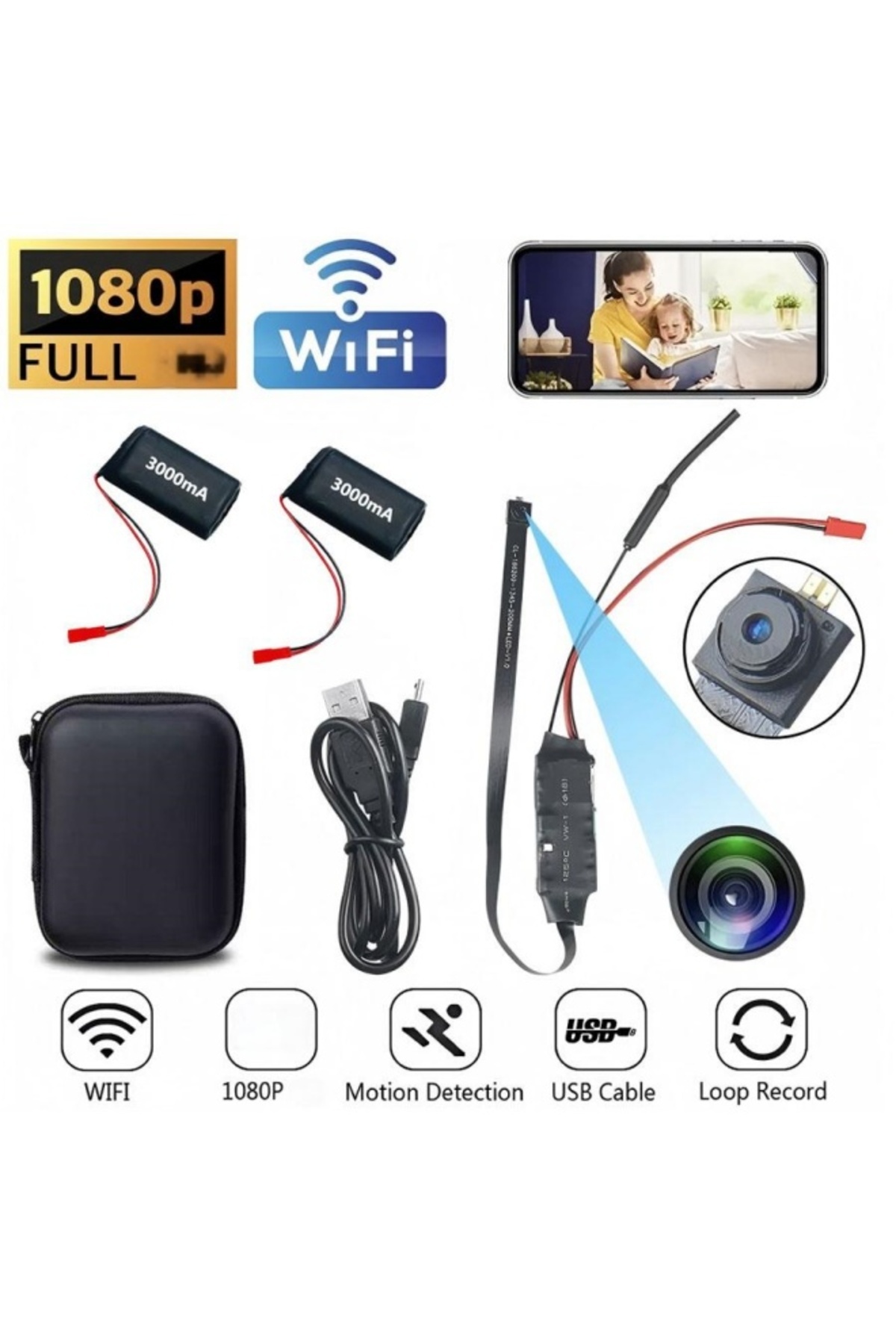 Lattafa Wi-Fi DIY Camera with Two Batteries, Spy Camera, Full HD 1080P ...