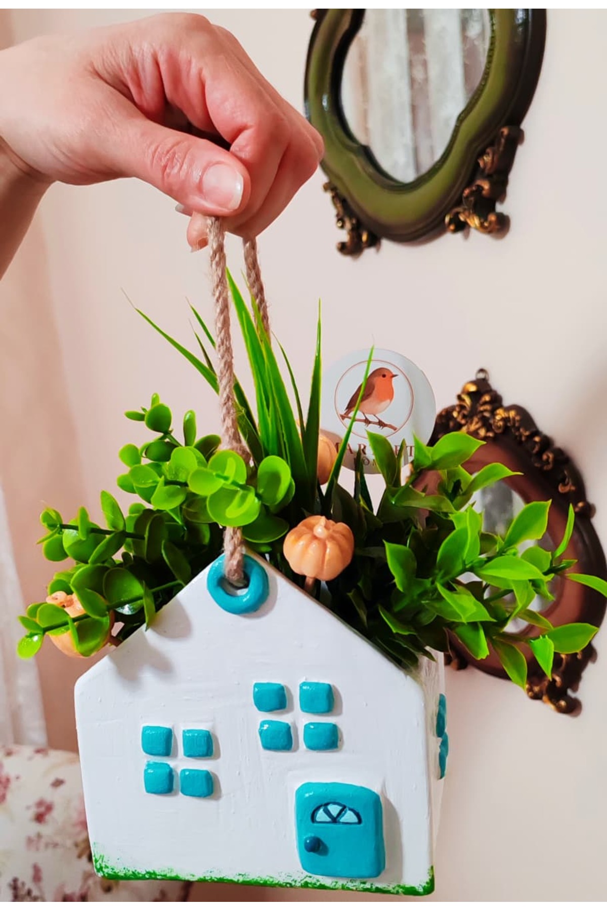 martlet home Yapay Çiçekli Seramik Ev Saksı – Halat Askılı - Fiyatı ...
