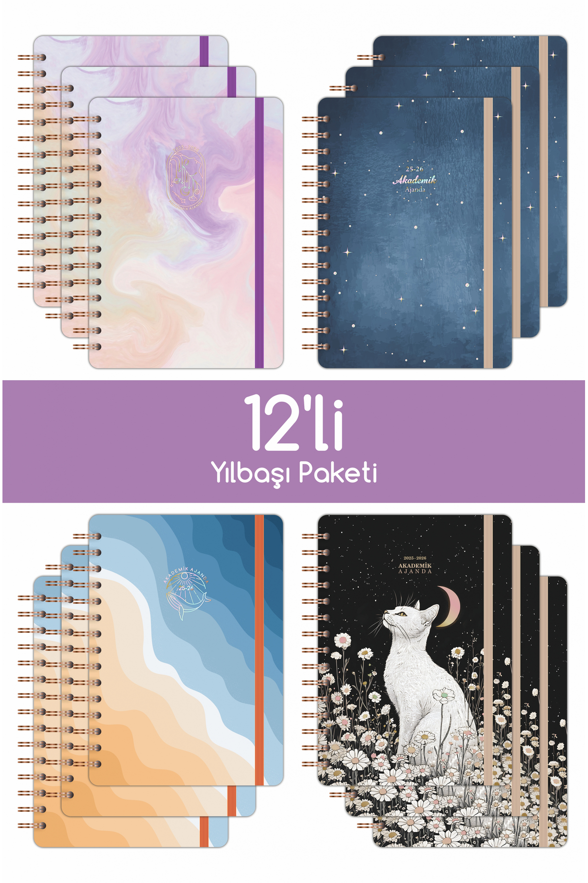 DİVAL 12'li Akademik Ajanda Yılbaşı Hediye Seti - 15x21 cm - Kuşe Kapak ...