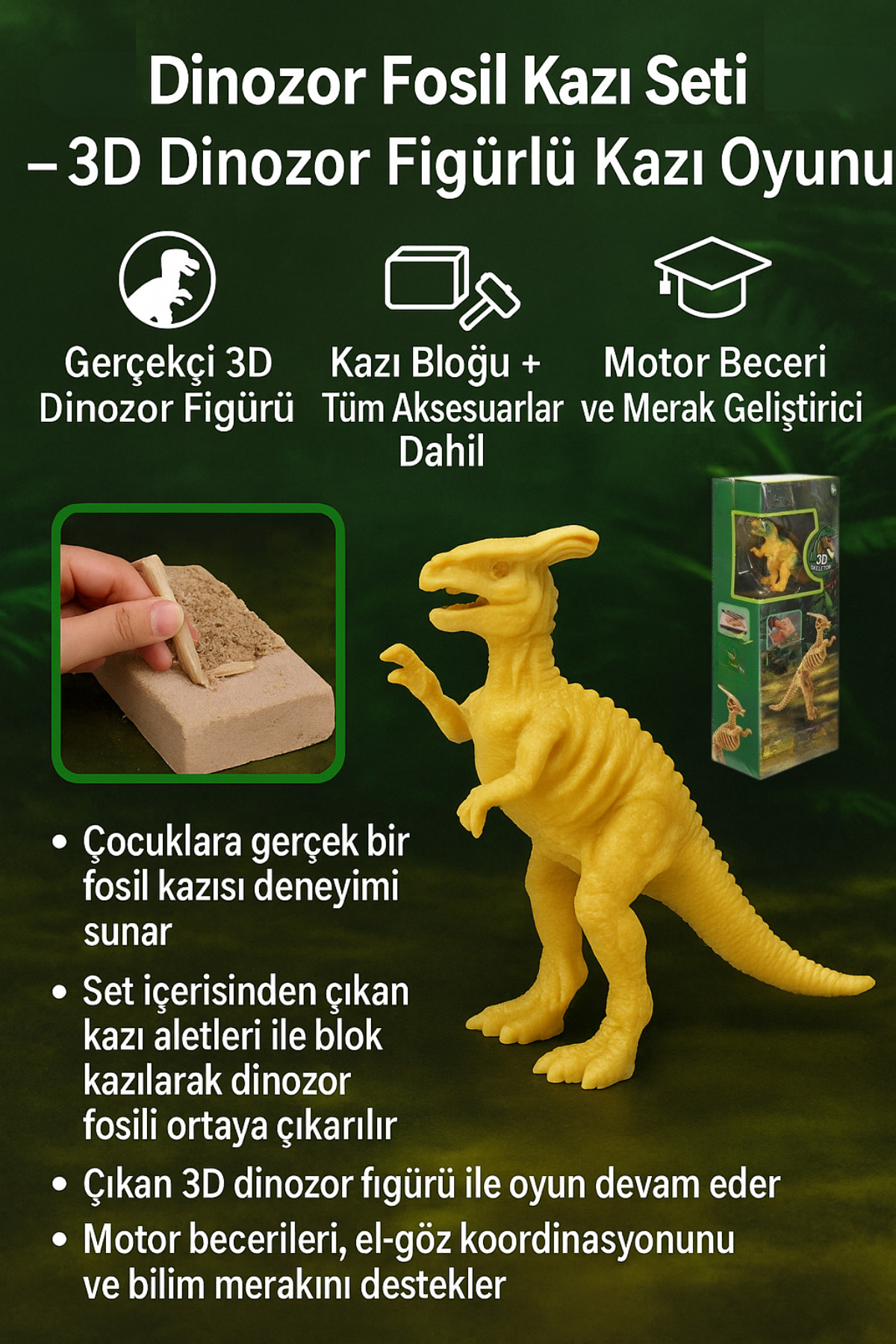 Tamsena Store Dinozor Fosil Kazı Seti – 3D Dinozor Figürlü Kazı Oyunu ...
