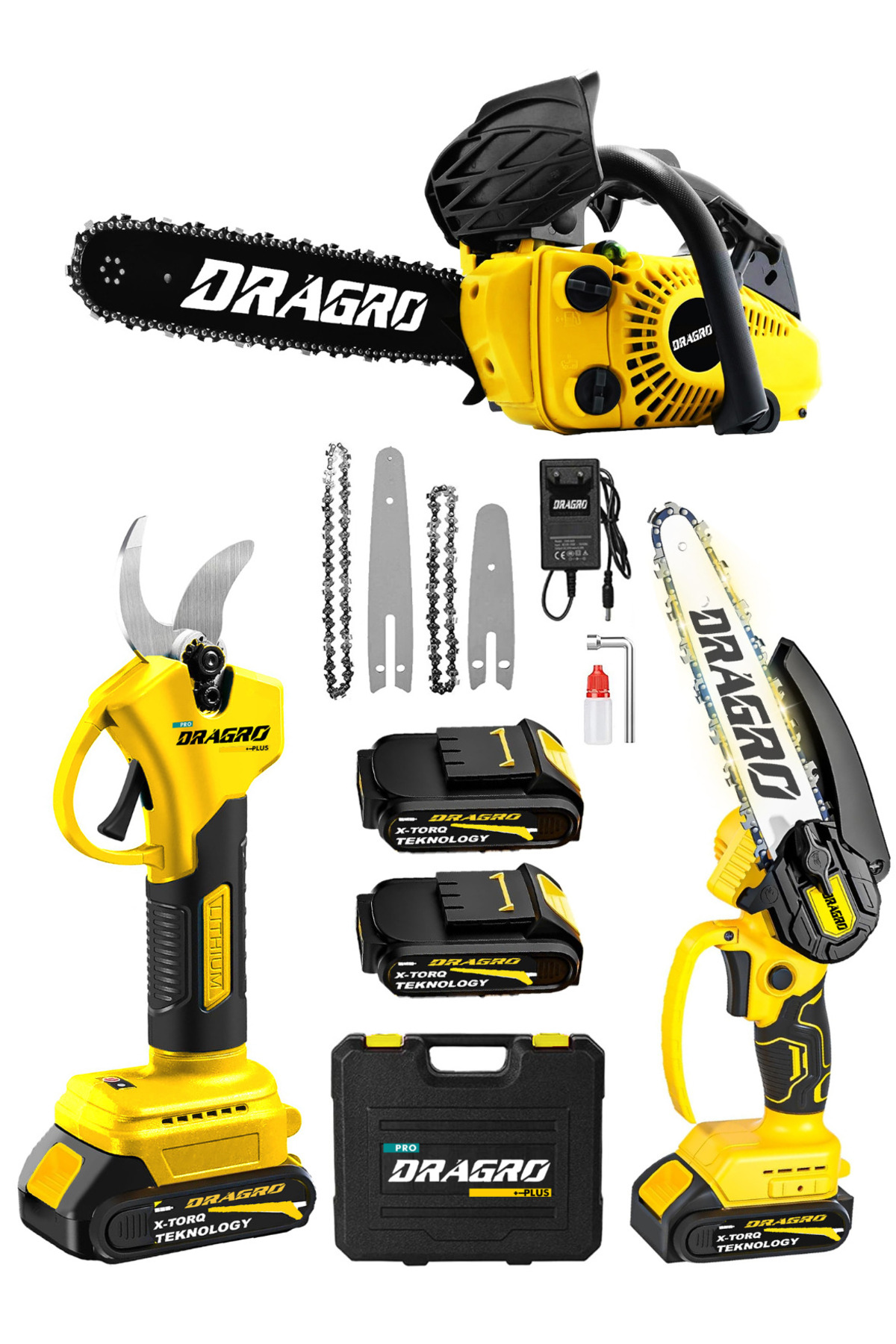 Dragro 3'lü Set 25cc Benzinli Odun Ağaç Kesme Motoru 21v Akülü Dal ...