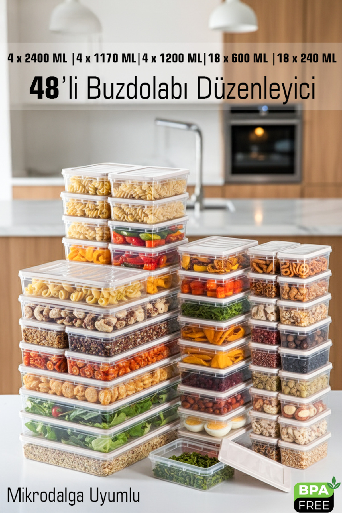 FİTHOME 48 Parça Mega Saklama Kabı Seti – 2400-1170-1200-600-240 ml ...