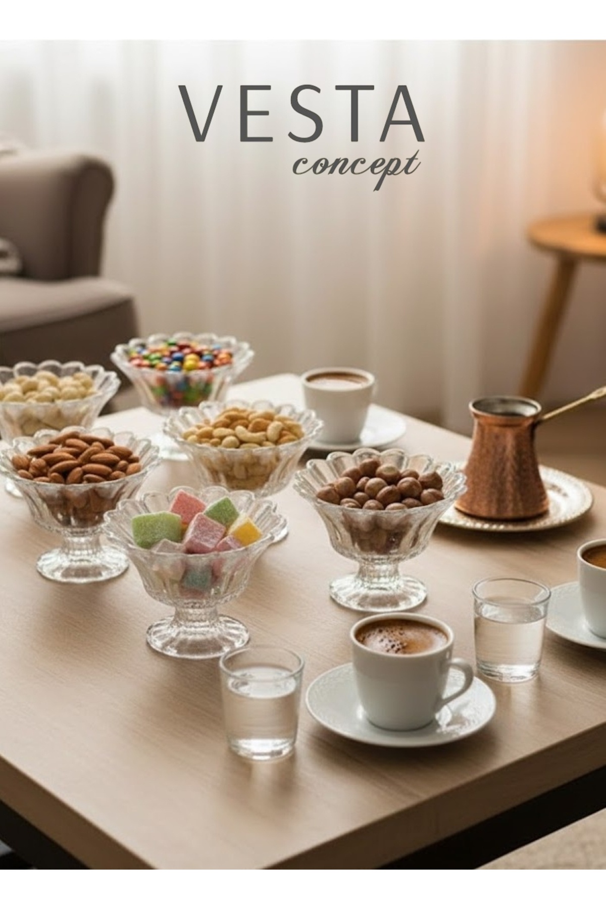 VESTA Concept 6 Parça Ayaklı Cam Sunumluk Seti - Zarif & Şık - Lokumluk ...