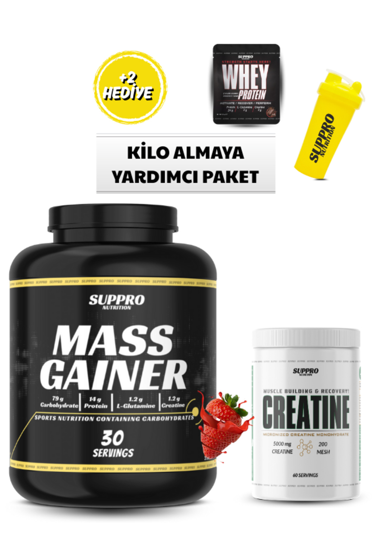 Suppro Nutrition Kilo Almaya Yardımcı Paket Çilek Aromalı Mass Gainer ...