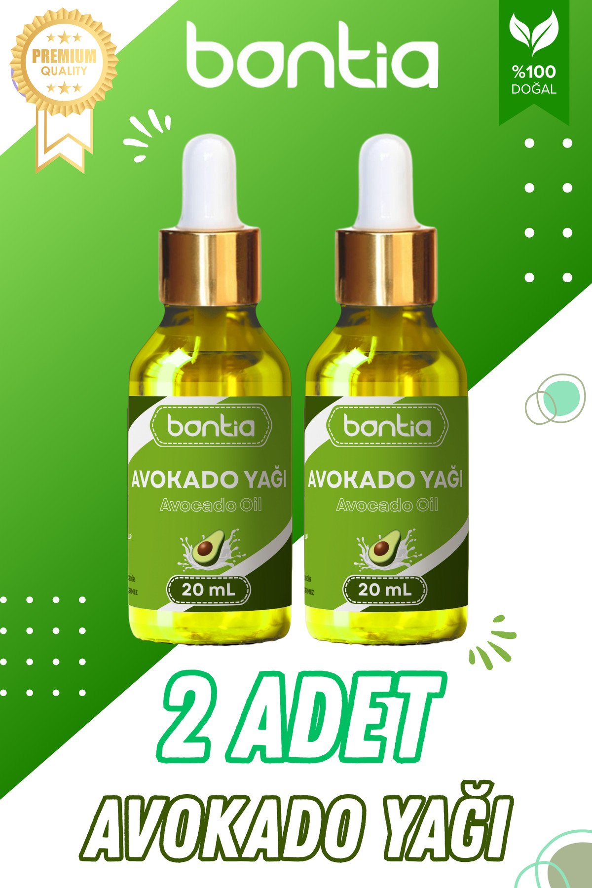 Bontia Avokado Yağı 2x20 ml – %100 Saf Soğuk Sıkım Saç ve Cilt Bakımı ...
