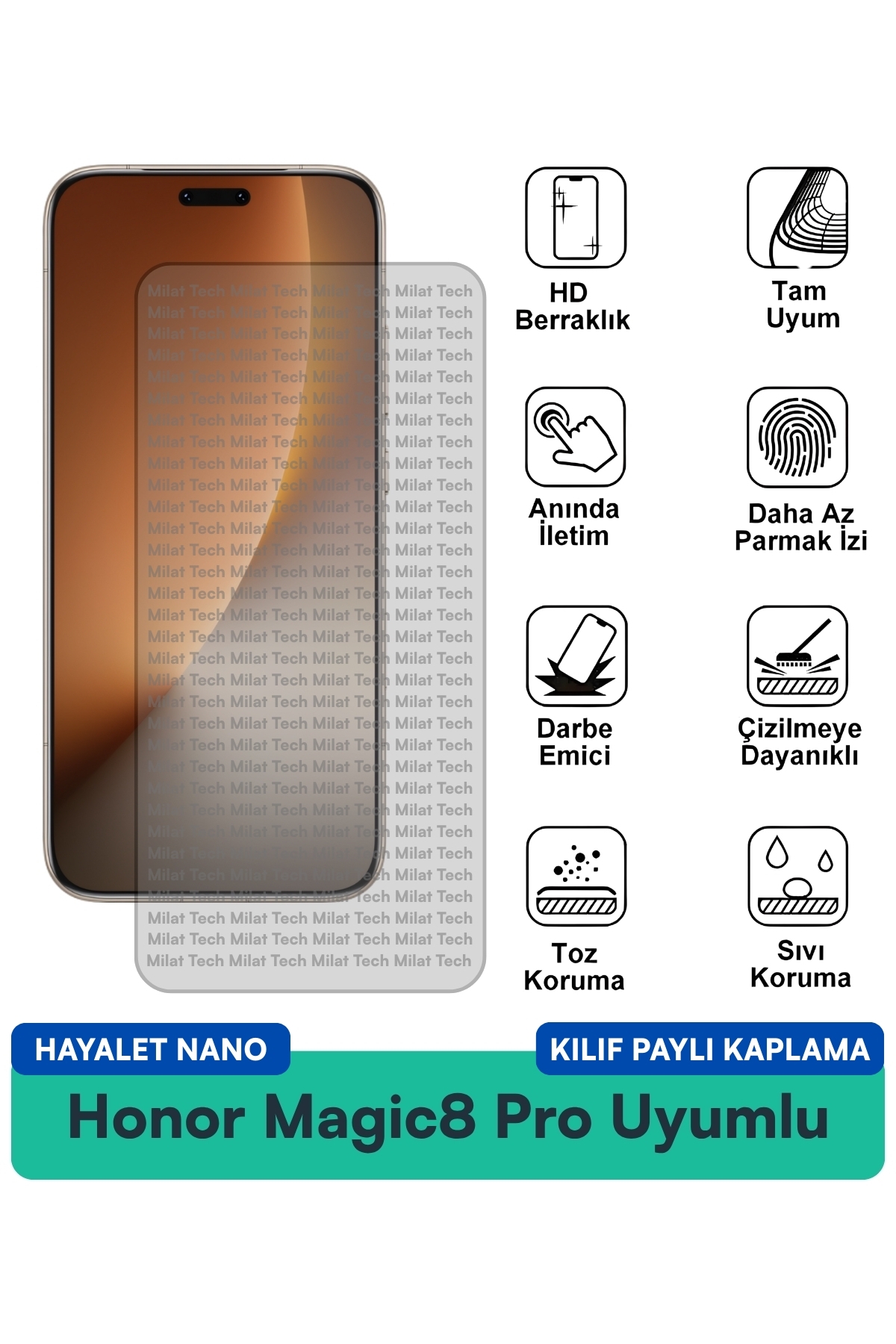 Milat Tech حافظة Honor Magic8 Pro Hayalet Nano متوافقة مع طبقة حماية ...
