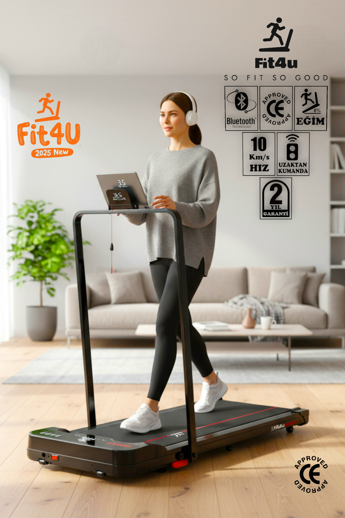 Fit4u CE Belgeli, Bluetooth Uygulama Eğim Ayarlı Uzaktan Kumandalı 10km ...