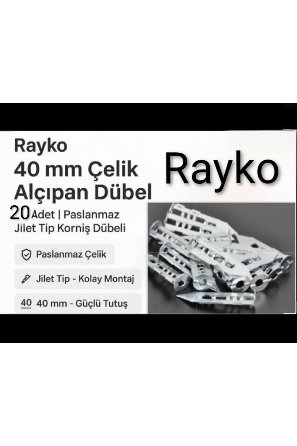 ATG Rayko - 20 Adet - 40 mm Çelik Alçıpan Dübel – Paslanmaz Jilet Tip ...