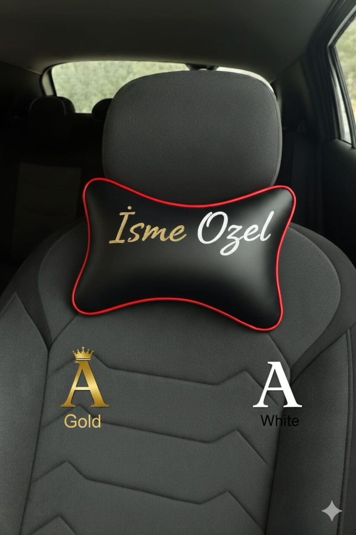 CAR İsminize Özel Yazılı Oto Konfor Yastık (Gold/Beyaz Harf) - 4 Renk ...