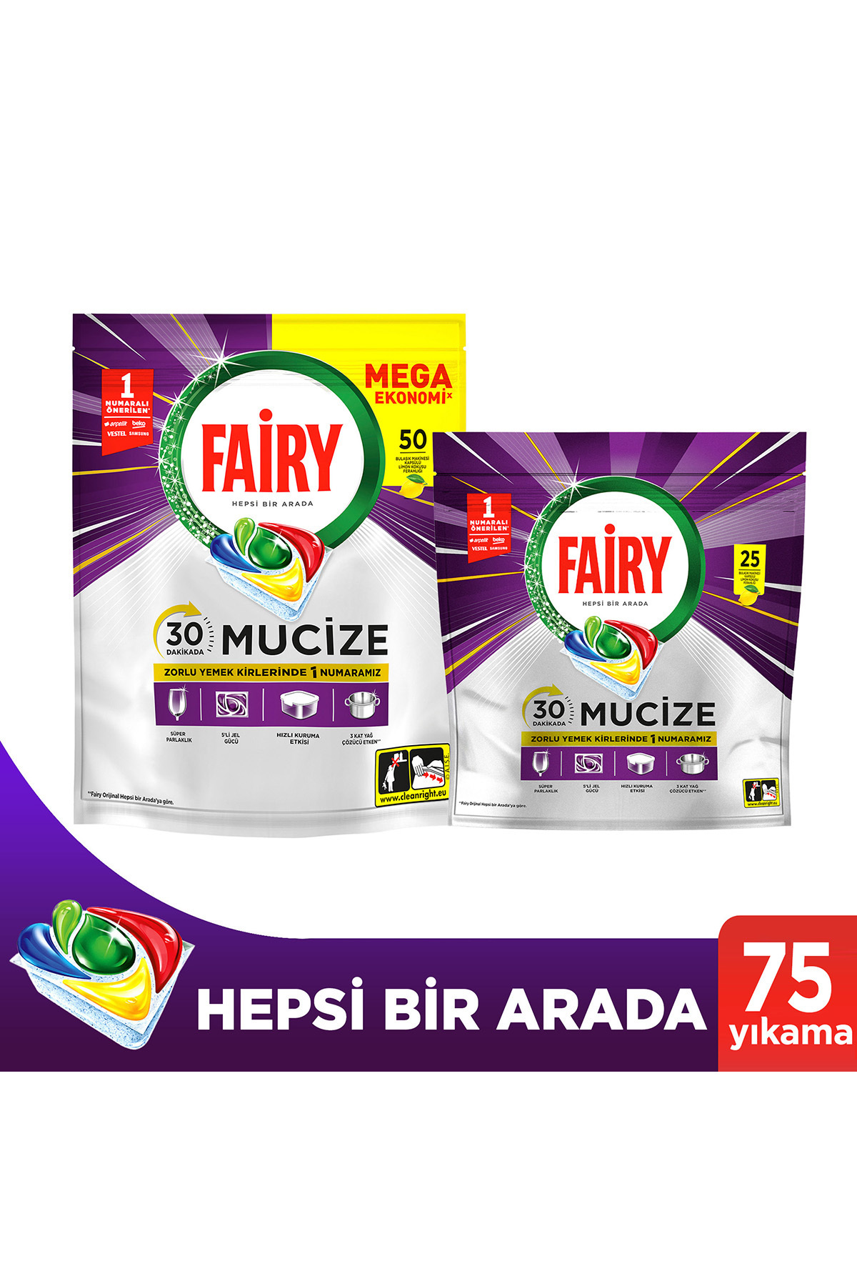 Fairy Mucize Bulaşık Makinesi Kapsülü 50’li + 25’li (75’li) - Fiyatı ...
