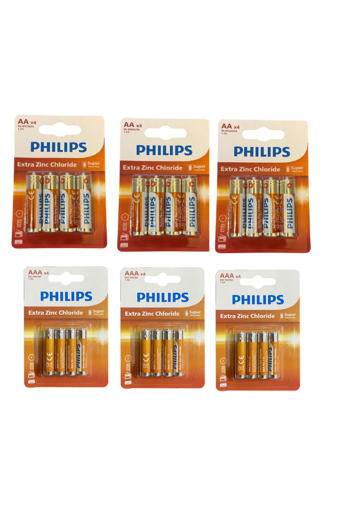 Philips kalem ve ince pil - 24 lü extra çinko 2 boy pil 4x6=24 adet ...