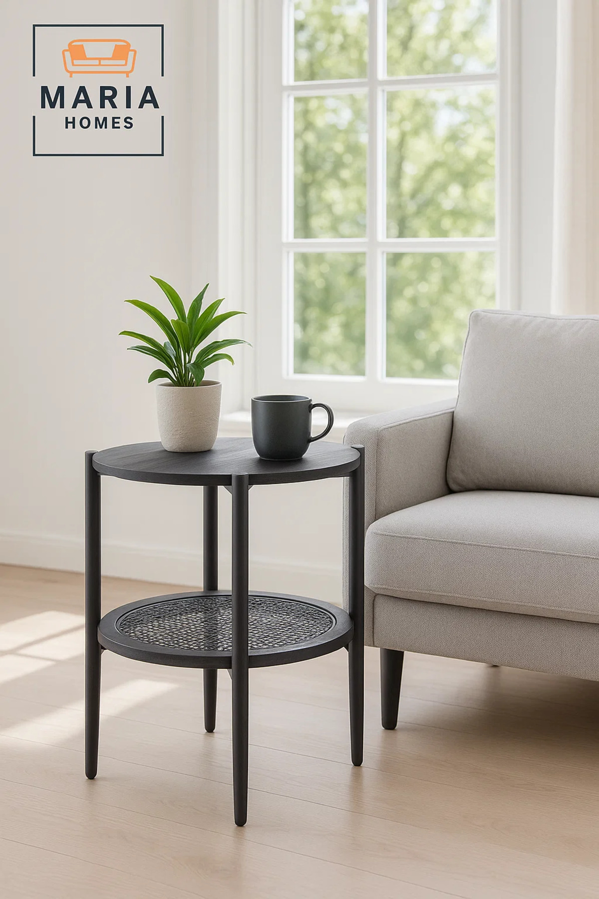 MARIA HOMES Modern Dark Grey Side Table – Round Coffee Table with ...