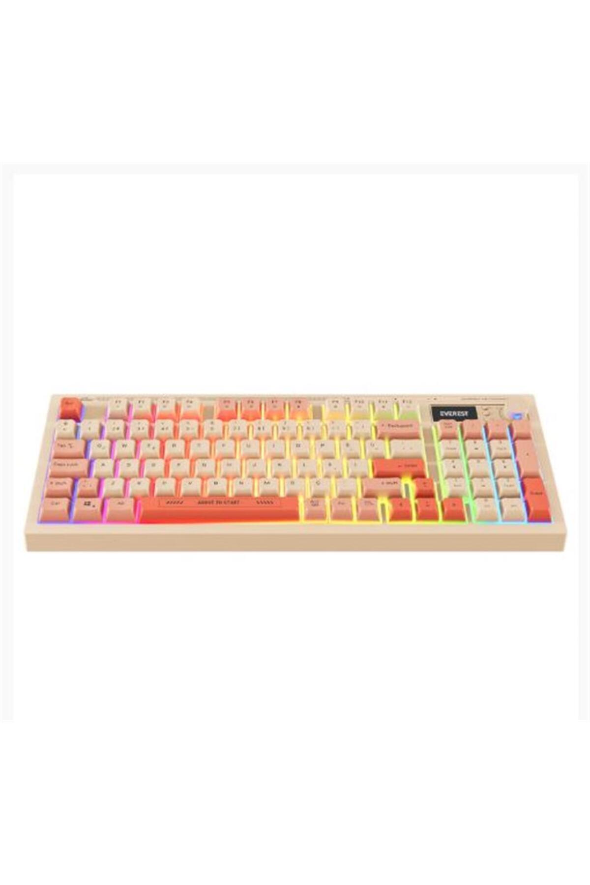 Everest KB-85 SILENT PRO Kablosuz Bej-Pembe-Turuncu SESSİZ RGB Wireless ...
